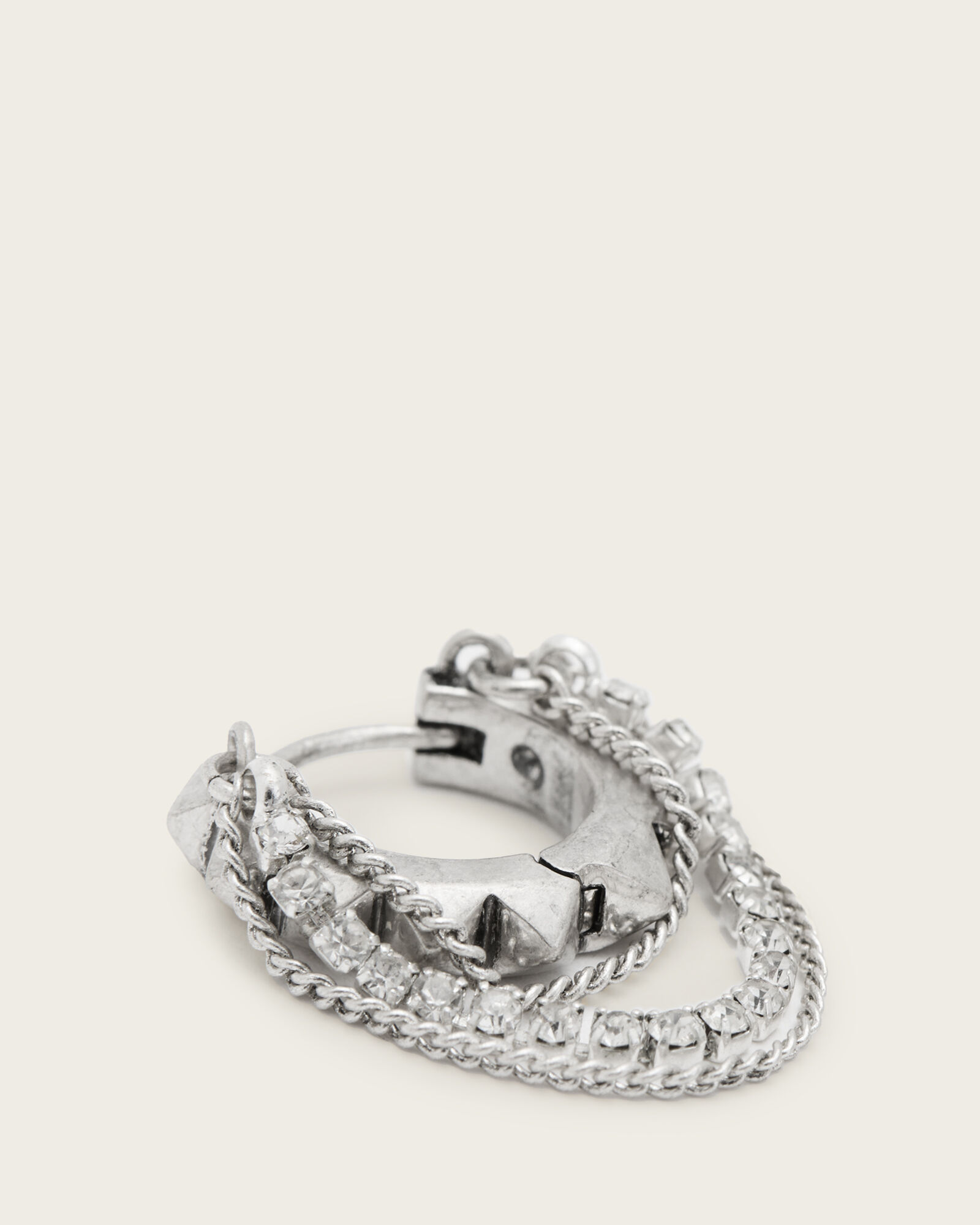 Trudy Small Chain Hoop Earrings WARM SILVER/CRYSTL | ALLSAINTS
