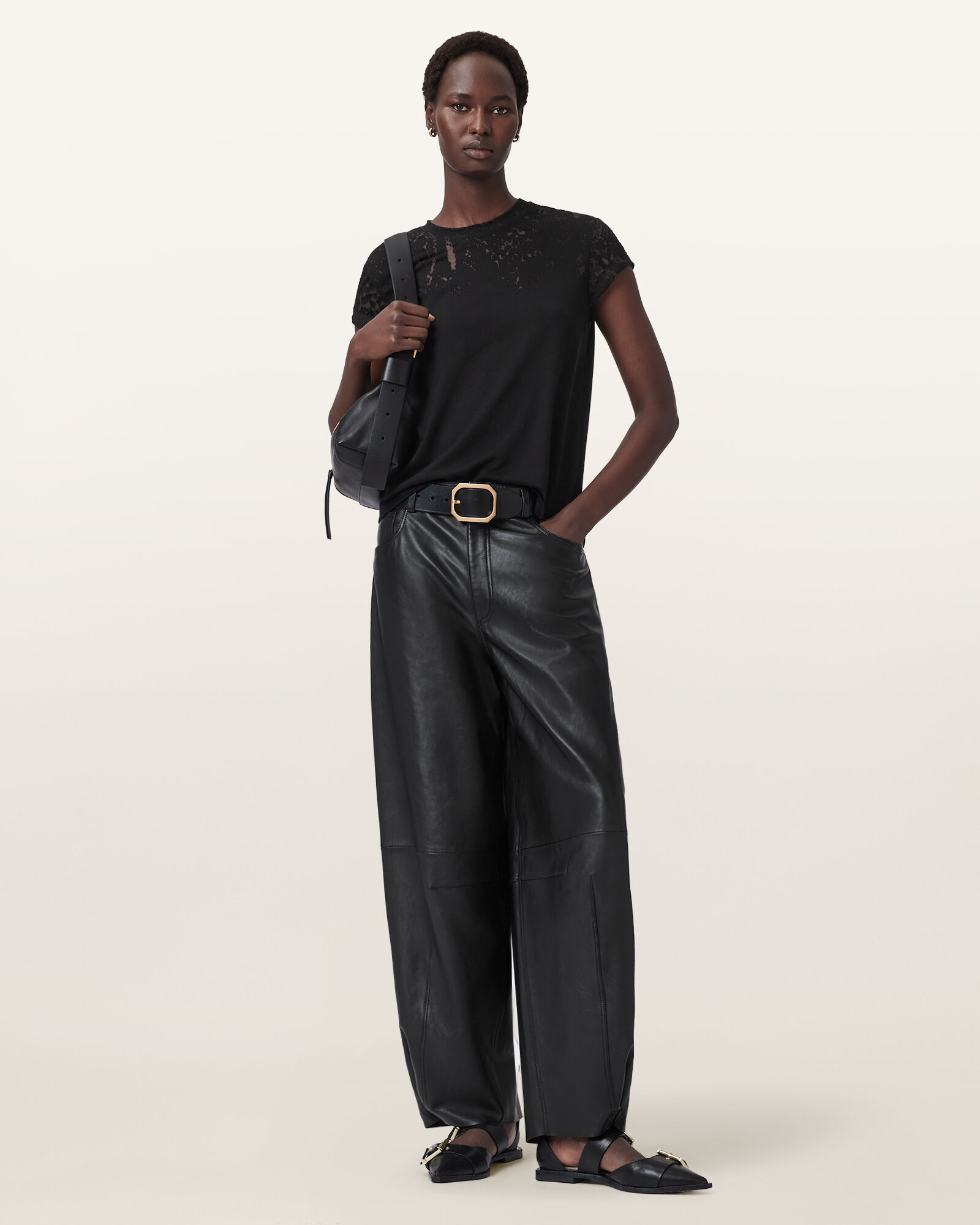 Anna Snake Print Devore T-Shirt Black | ALLSAINTS