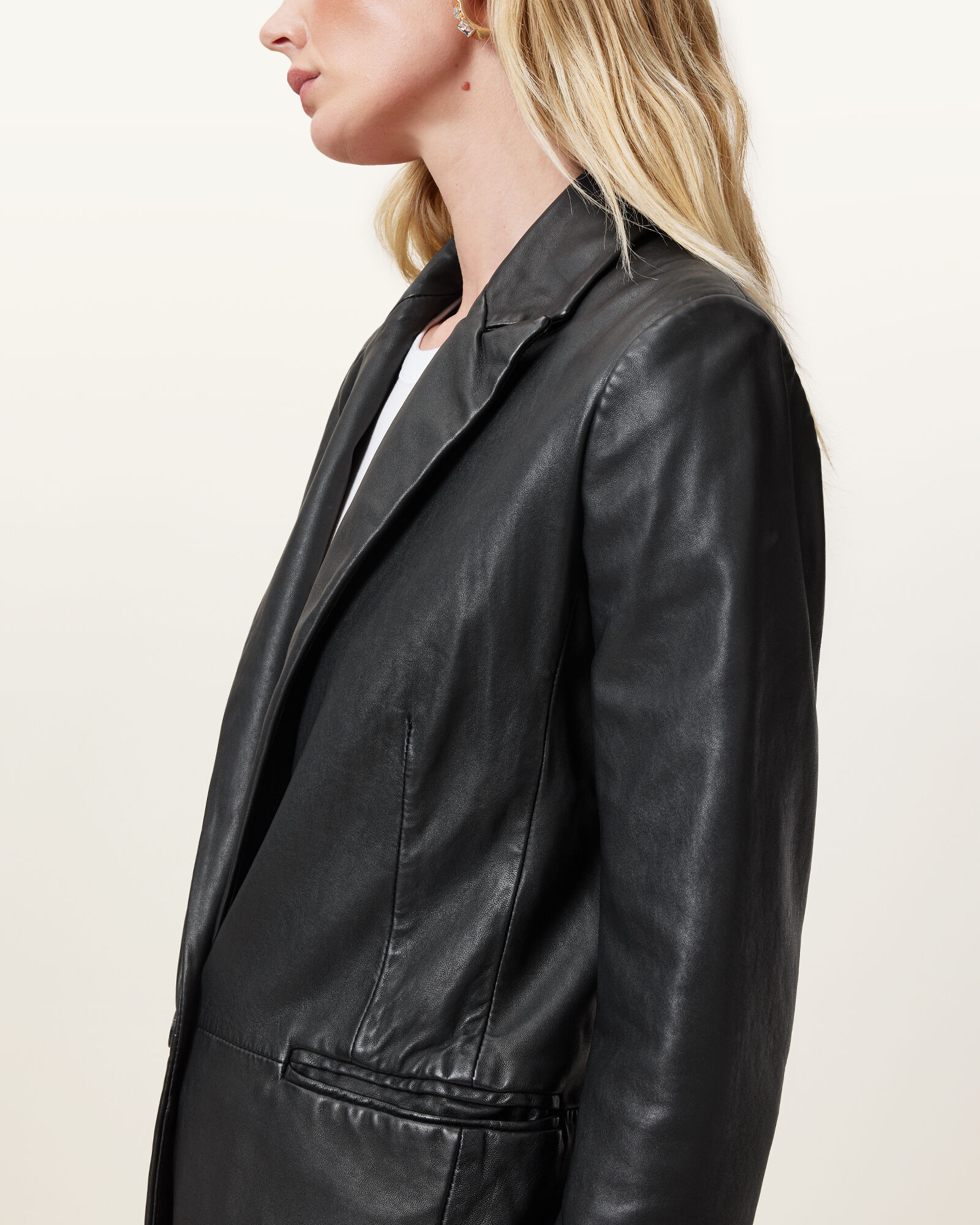 Deri Single Breasted Leather Blazer Black | ALLSAINTS
