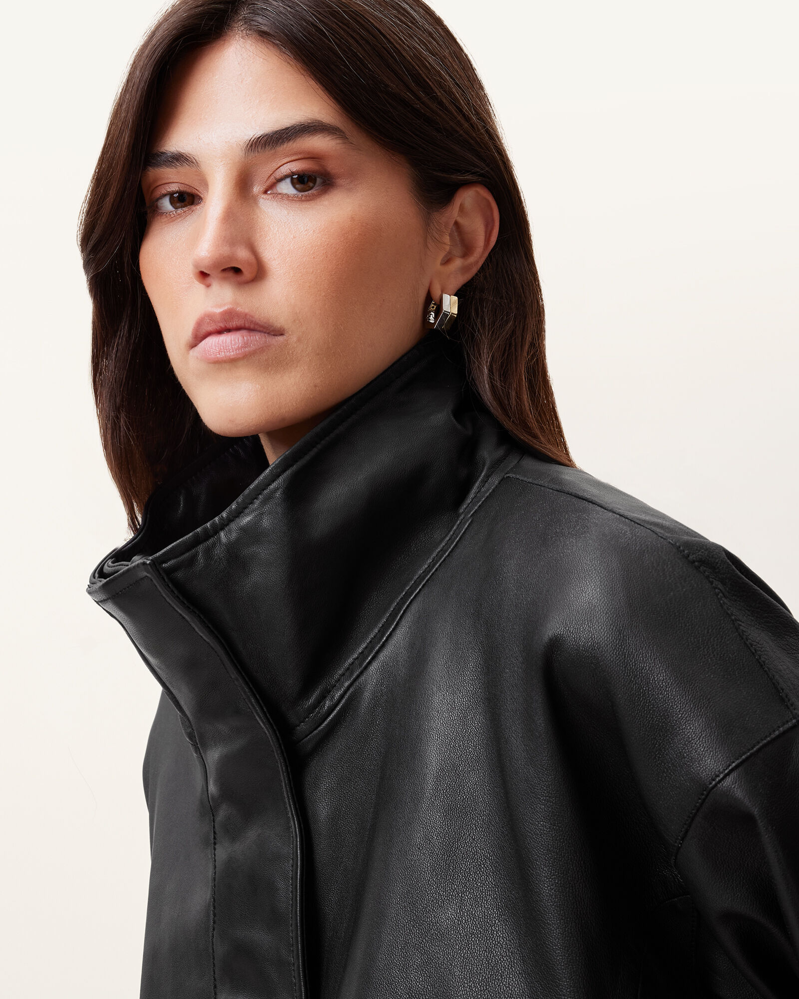 Ryder Funnel Neck Leather Jacket Black | ALLSAINTS