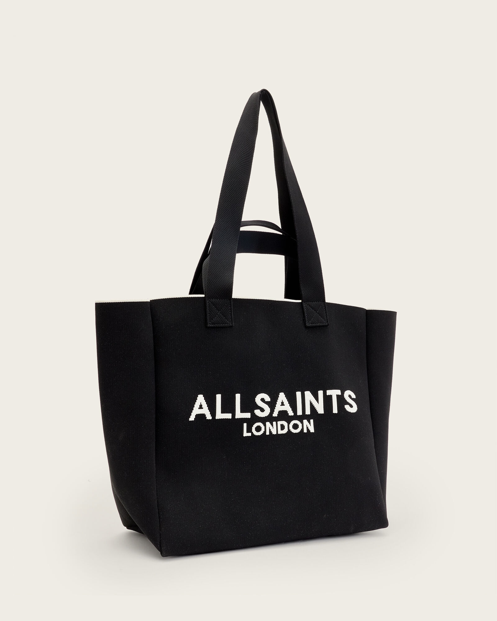 Izzy Large Logo Knitted Tote Bag Black | ALLSAINTS