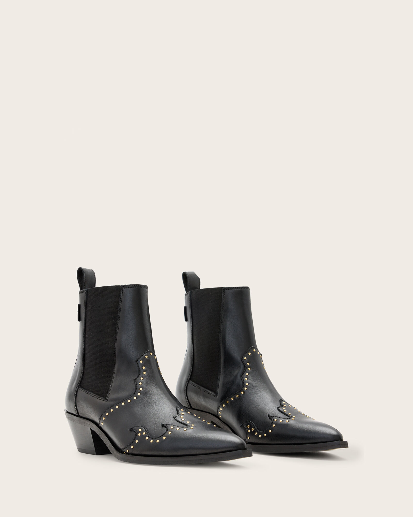 Denver Studded Leather Western Boots Black | ALLSAINTS