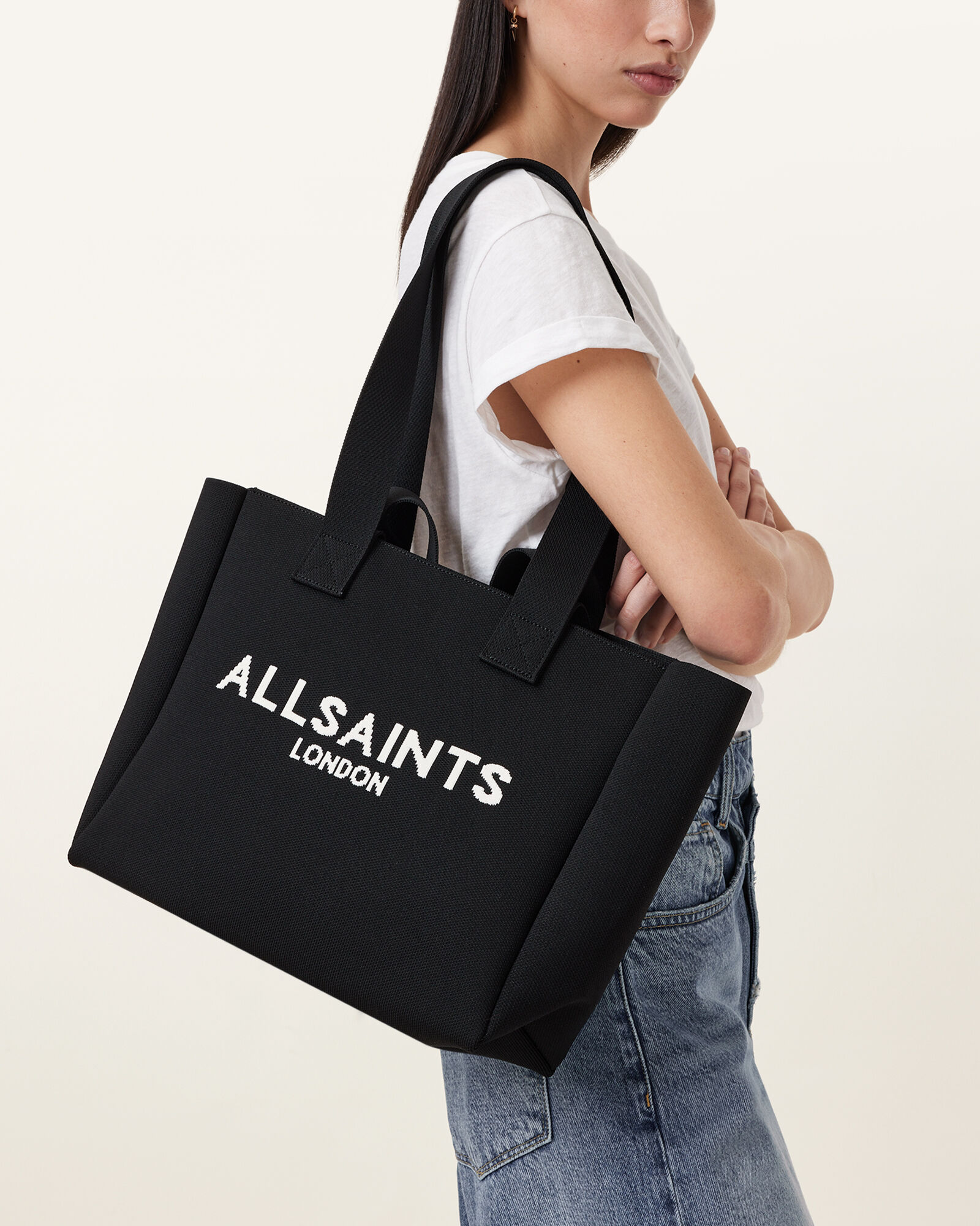 Izzy Logo Print Medium Tote Bag Black | ALLSAINTS