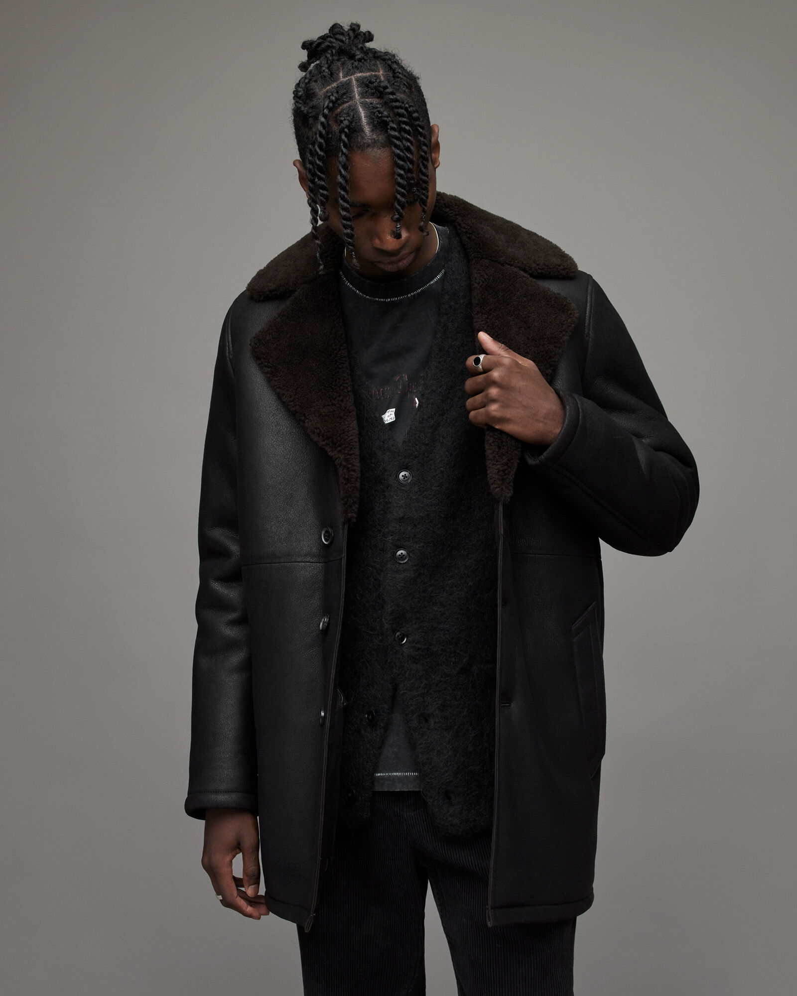 Kingsley Shearling Coat Black | ALLSAINTS