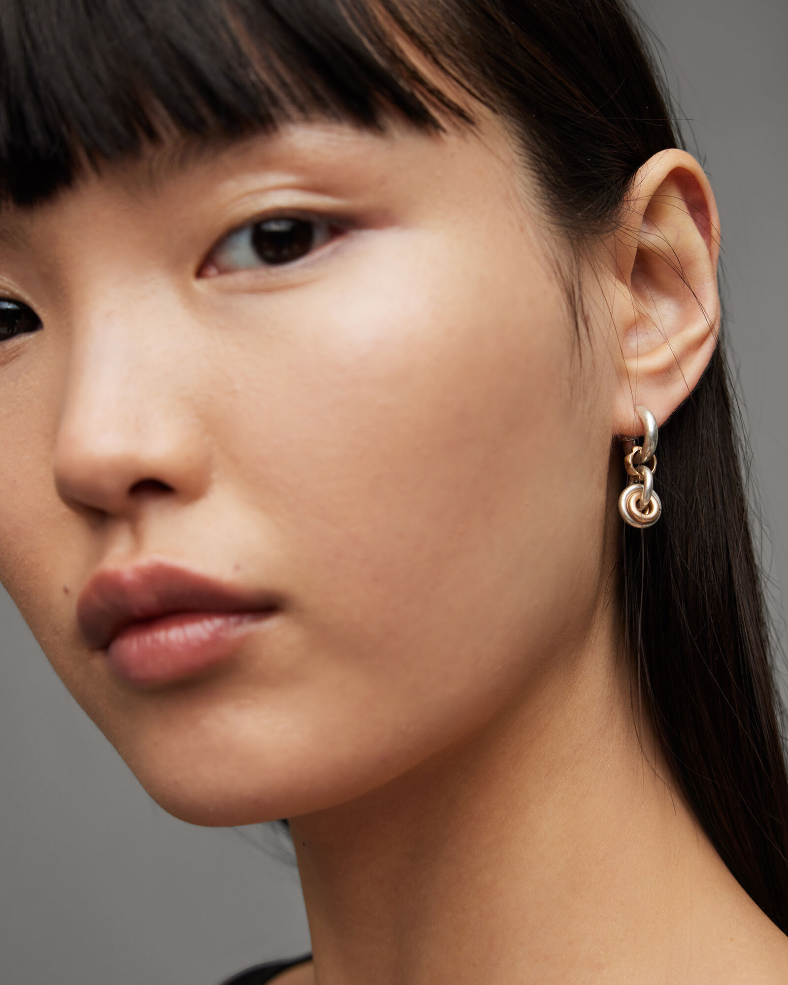 Sierra Two Tone Hoop Earrings WRM BRSS/WRM SILVR | ALLSAINTS