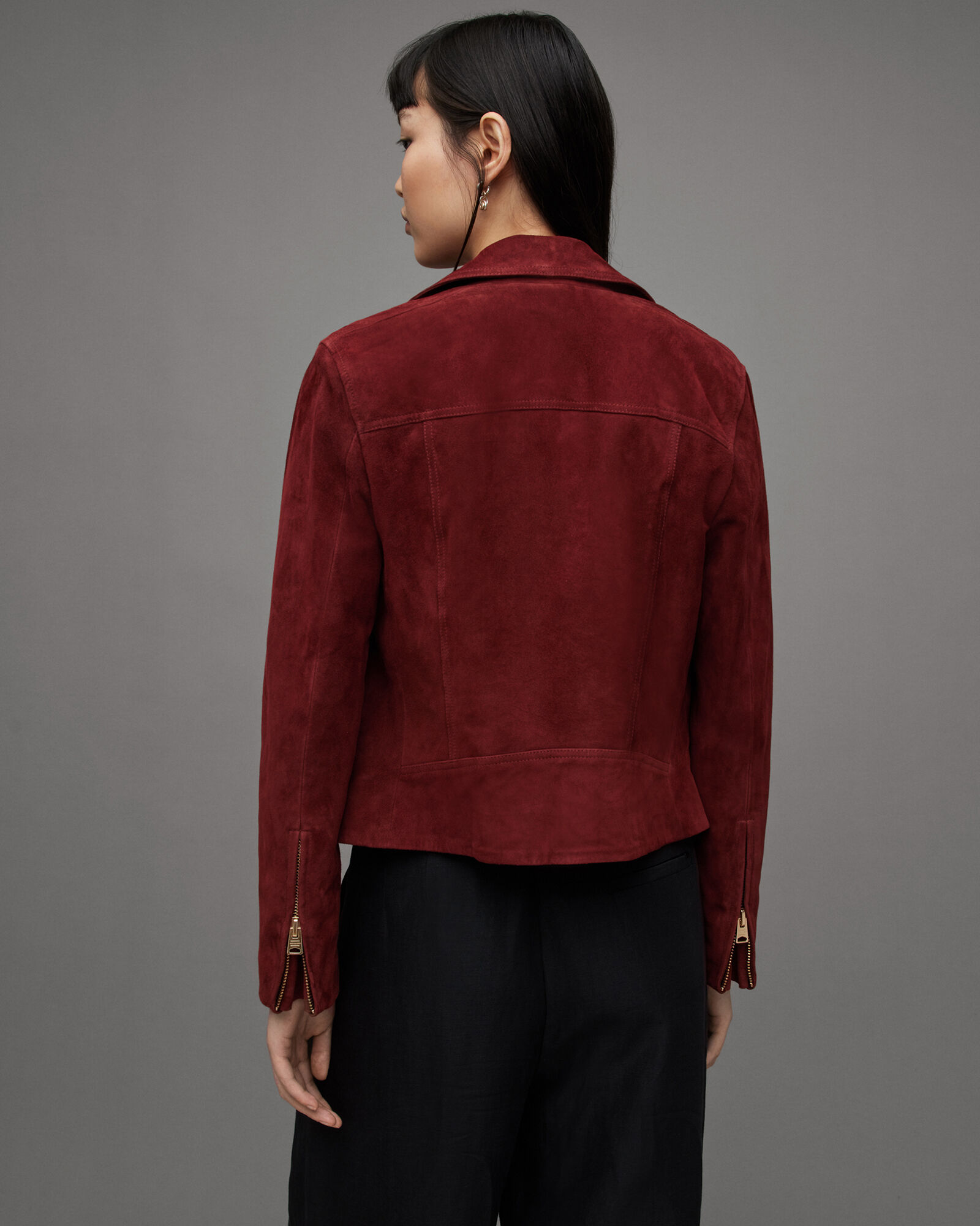 Dalby Slim Cropped Leather Biker Jacket CRANBERRY RED | ALLSAINTS