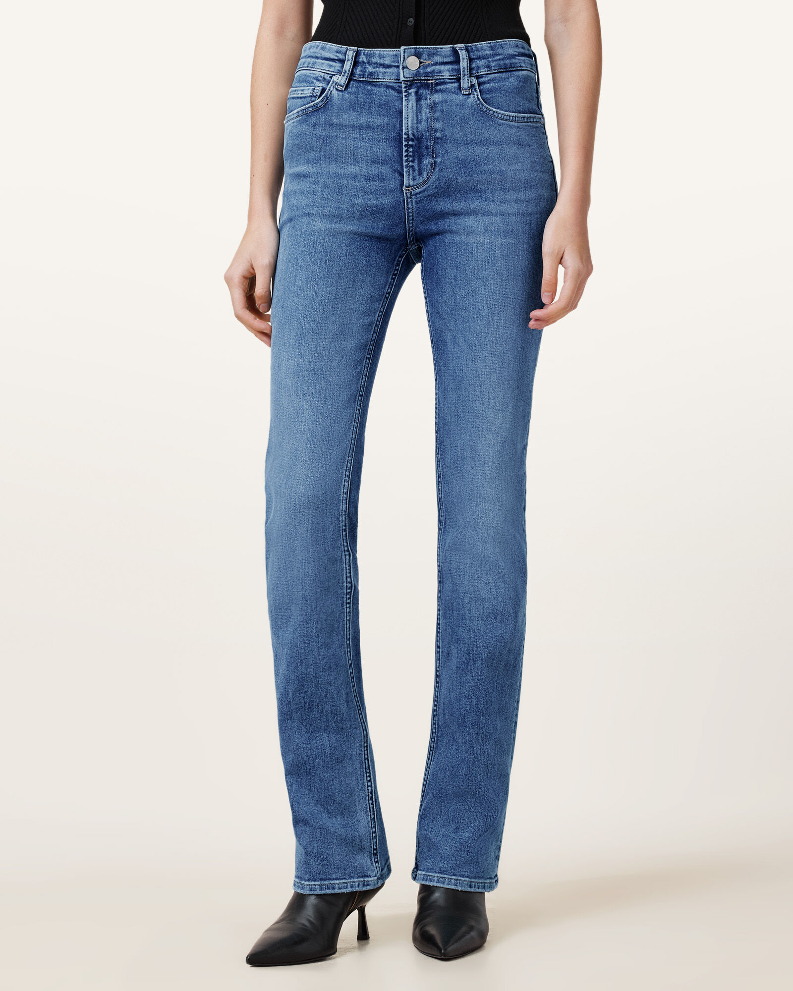 Haldan Slim Bootcut Stretch Denim Jeans Mid Indigo | ALLSAINTS