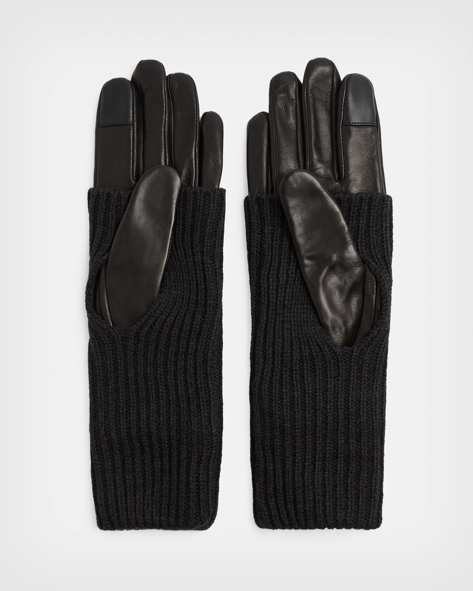 Zoya Knitted Cuff Leather Gloves Black | ALLSAINTS