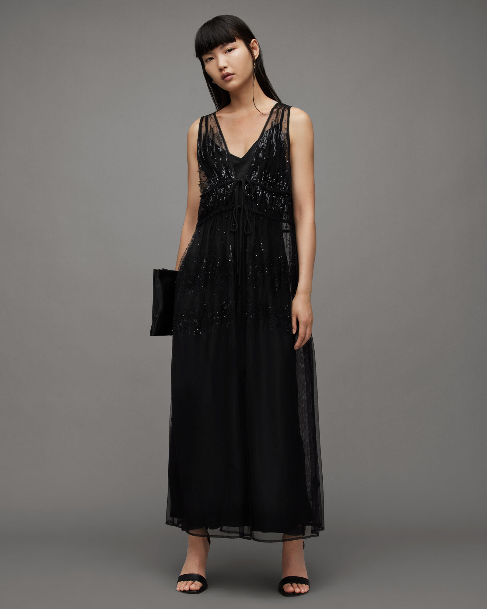 Robyn Embellished Sequin Maxi Dress Black | ALLSAINTS