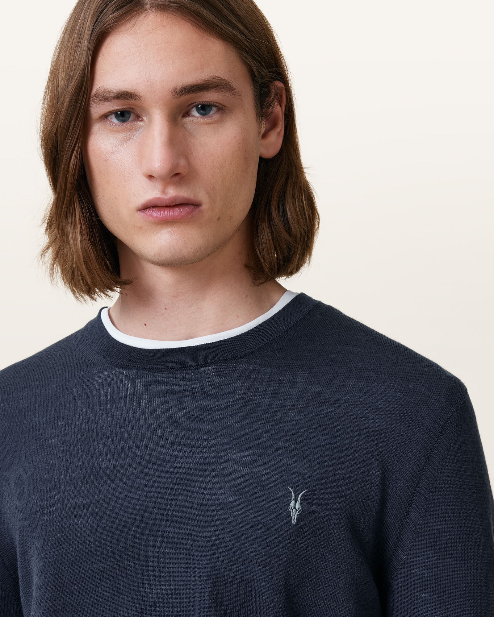 Mode Merino Crew Neck Ramskull Jumper NAVY BLUE | ALLSAINTS
