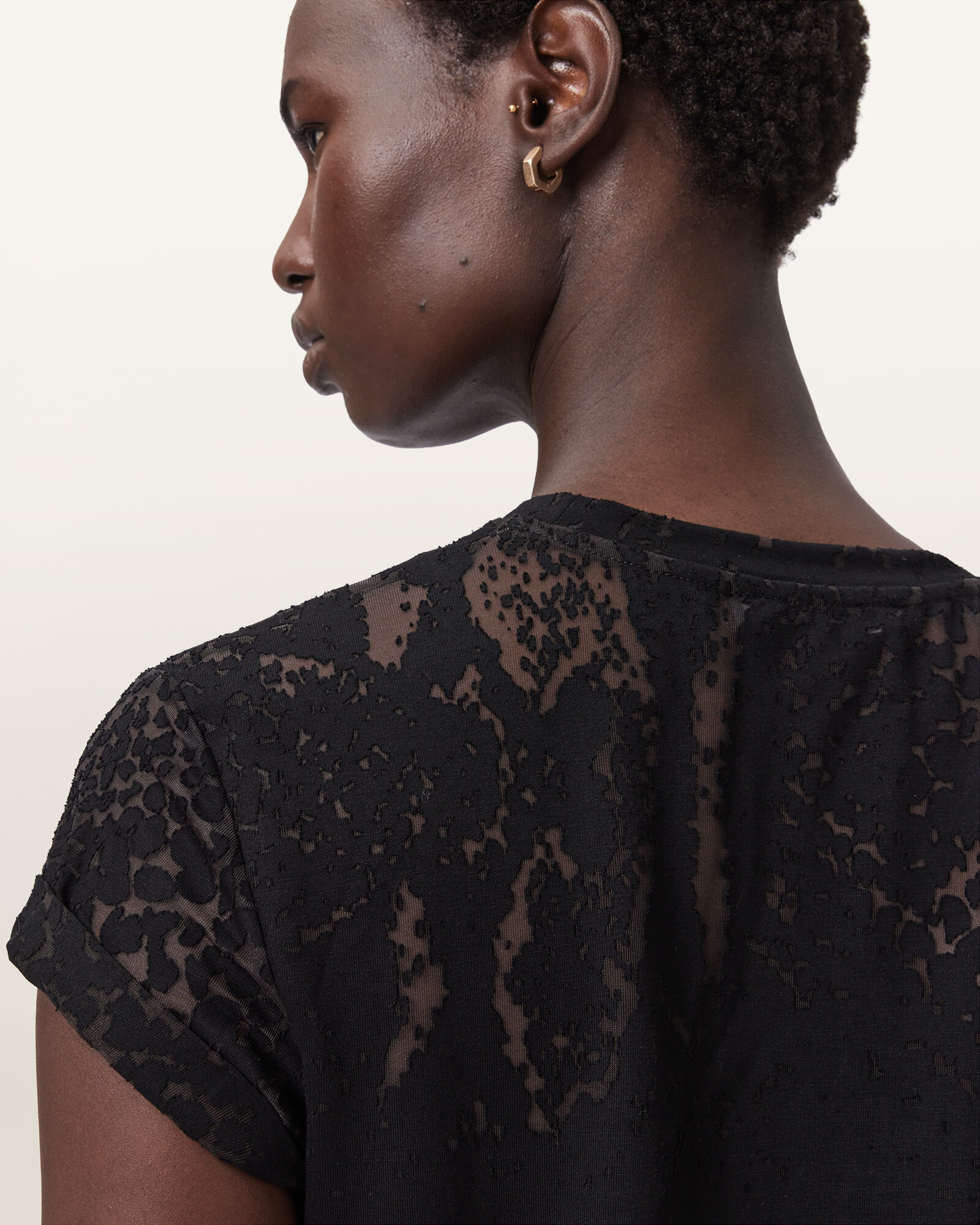 Anna Snake Print Devore T-Shirt Black | ALLSAINTS US