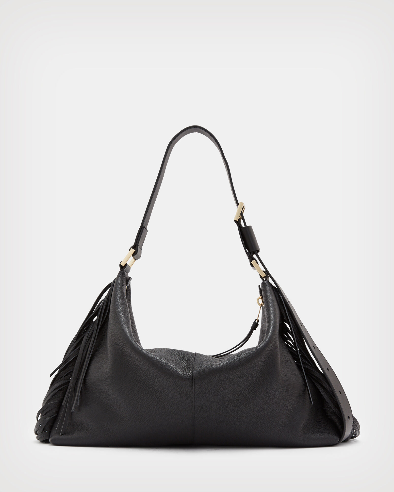 Edbury Leather Fringed Shoulder Bag Black | ALLSAINTS US