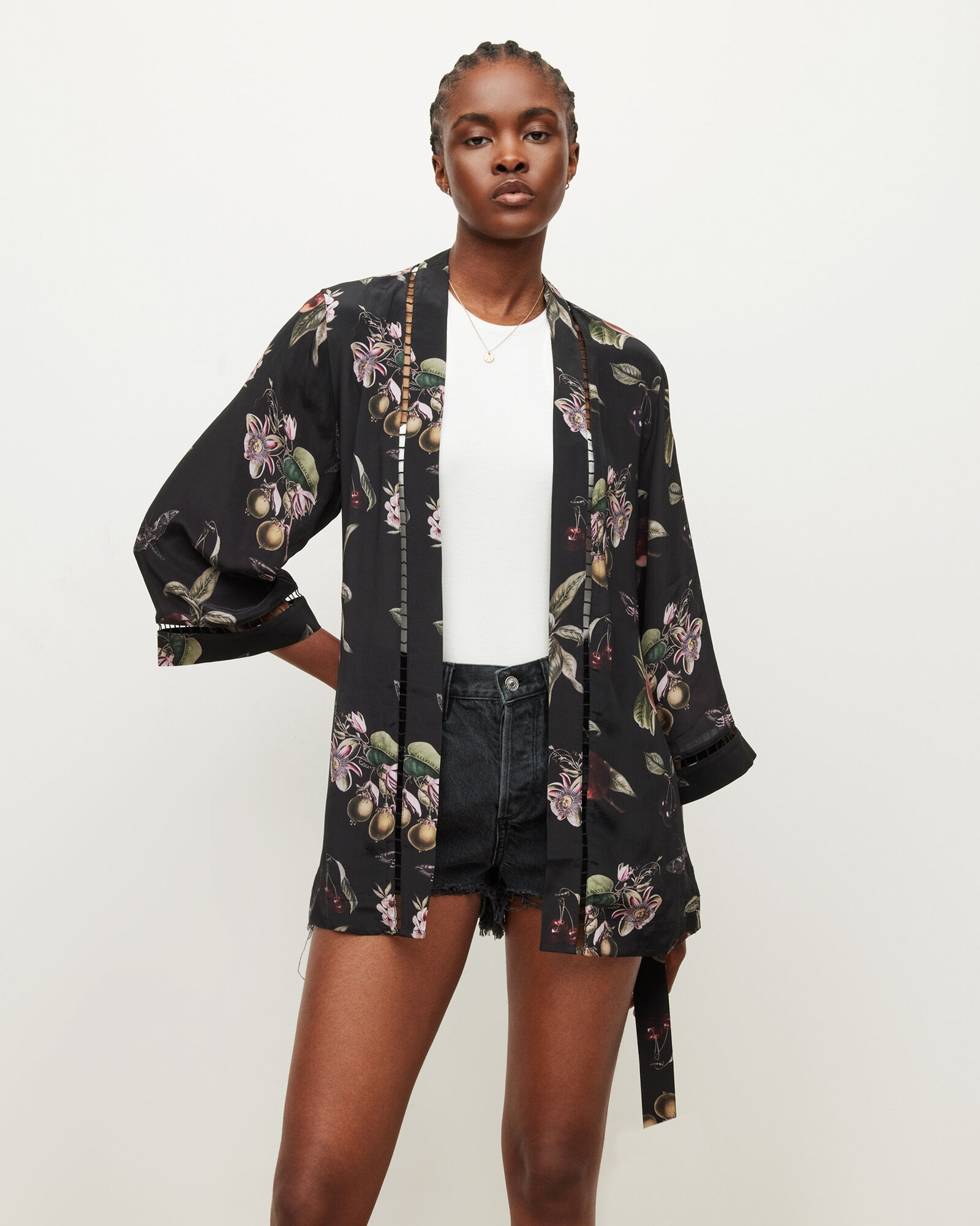 Black Floral Kimono Jacket