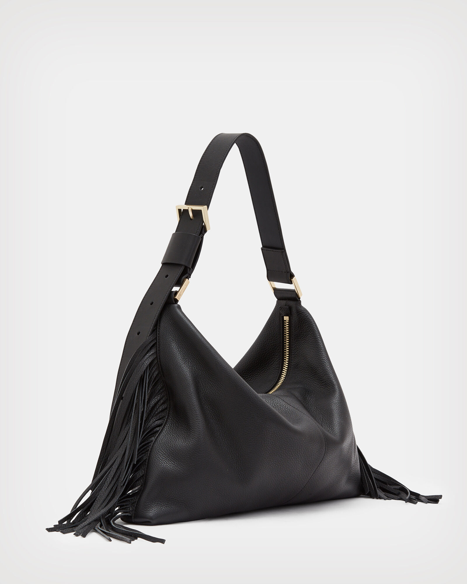 Edbury Leather Fringed Shoulder Bag Black | ALLSAINTS US